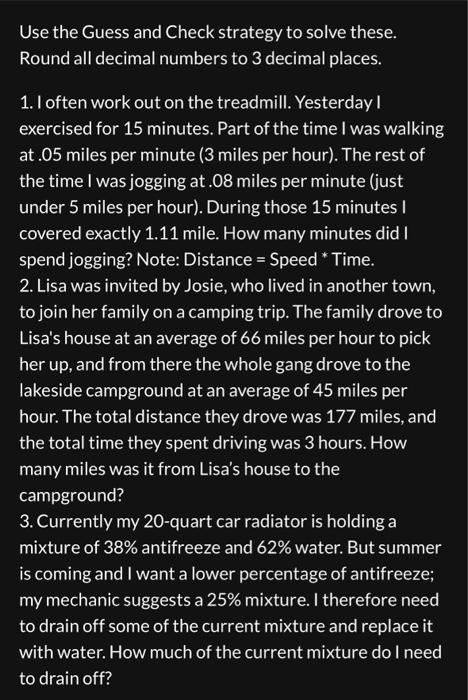 Solved Use the Guess and Check strategy to solve these. | Chegg.com