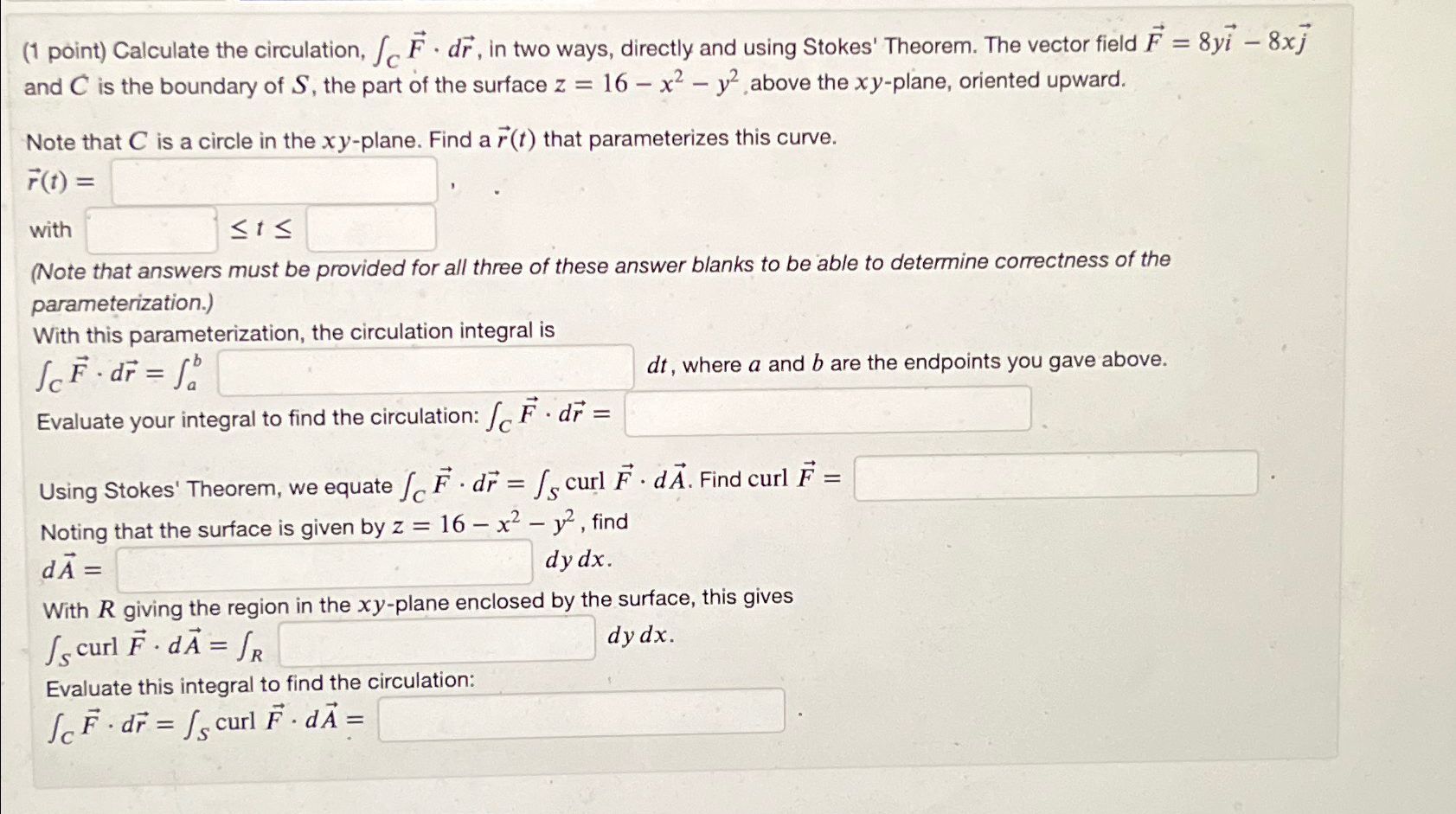 Solved (1 ﻿point) ﻿Calculate the circulation, | Chegg.com