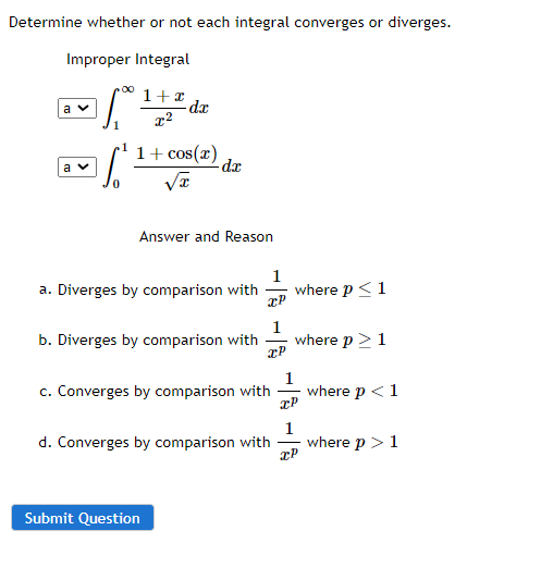 Solved Determine whether or not each integral converges or | Chegg.com