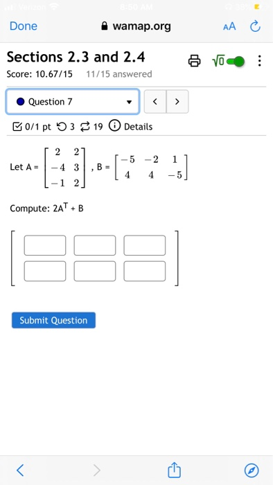 Solved Done wamap.org AA Ĉ Sections 2.3 and 2.4 Score: | Chegg.com