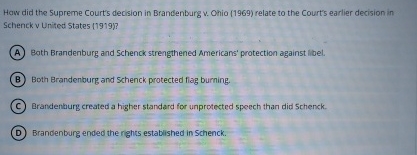 Solved Haw did the Supreme Court's decision in Brandenburg | Chegg.com