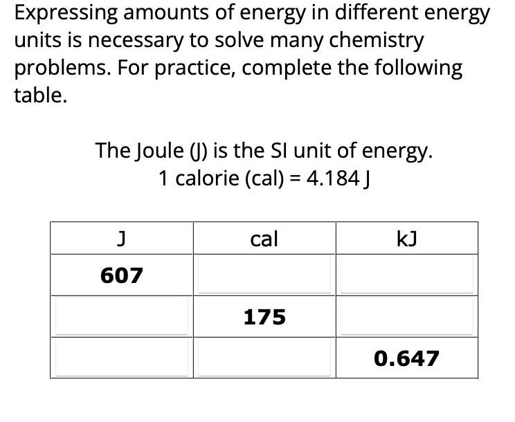 Expressing amounts of energy in different energyunits | Chegg.com