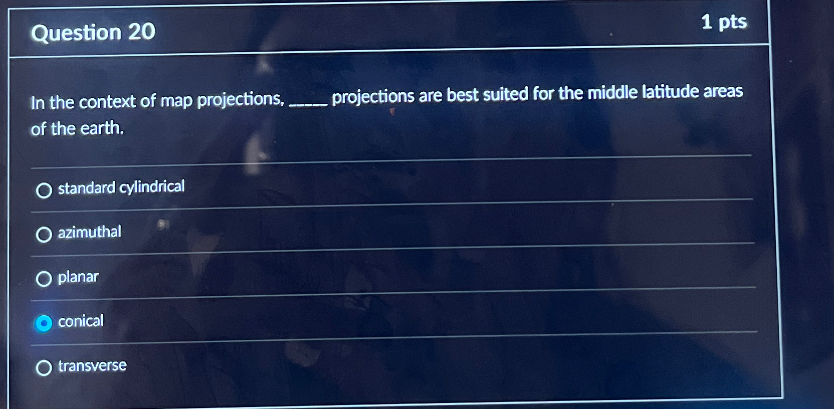 Solved Question 201 ﻿ptsIn the context of map projections, | Chegg.com