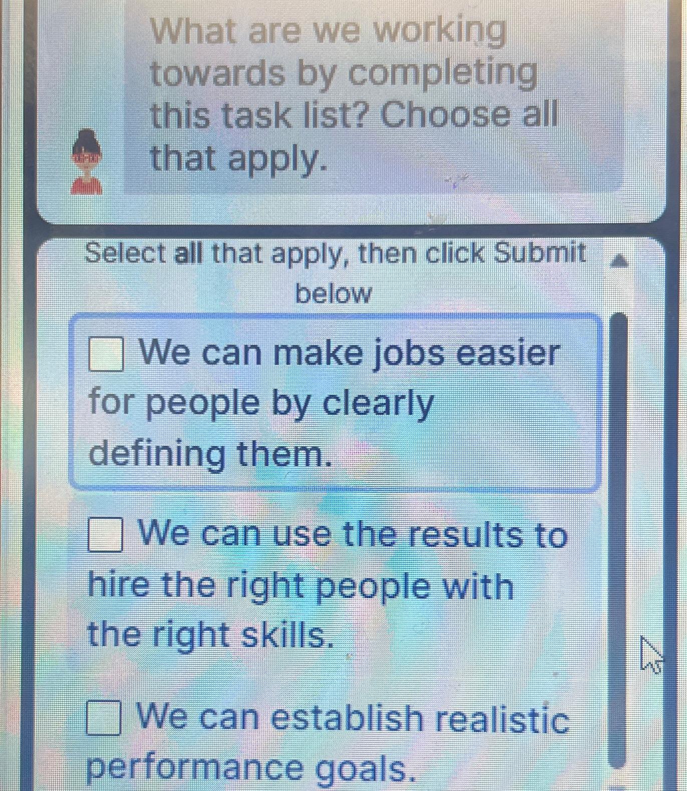 Solved What are we working towards by completing this task | Chegg.com