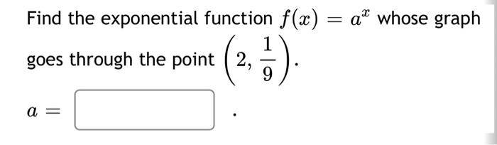 Solved Find the exponential function f(x)=ax whose graph | Chegg.com