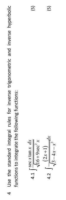 Solved 4 Use the standard integral rules for inverse | Chegg.com