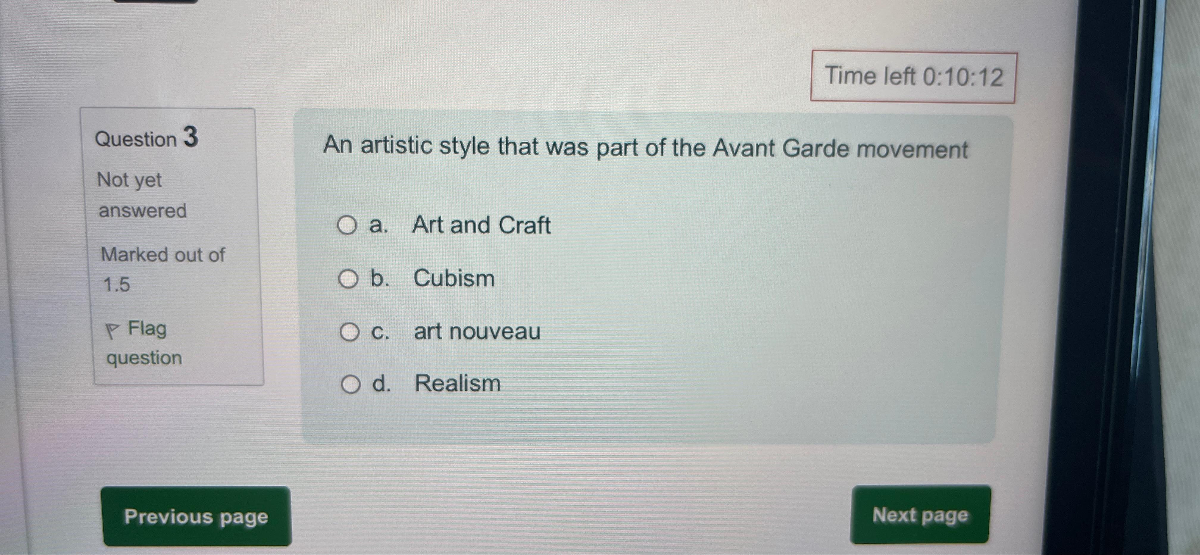 Solved Time left 0:10:12Question 3Not yet answeredMarked out | Chegg.com
