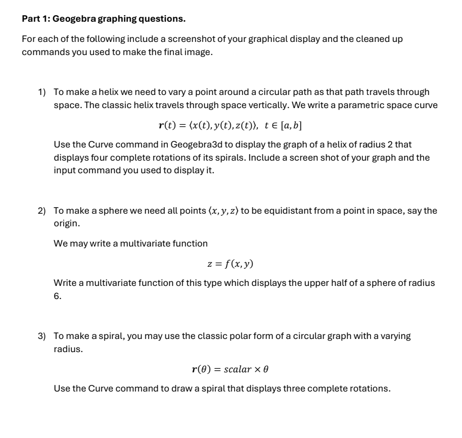 Solved by an EXPERT Part 1: Geogebra graphing questions.For each of the | Chegg.com