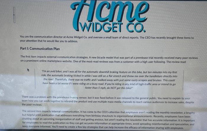 You are the communication director at Acme Widget Co. | Chegg.com
