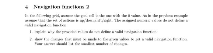 Solved 4 Navigation functions 2 In the following grid, | Chegg.com