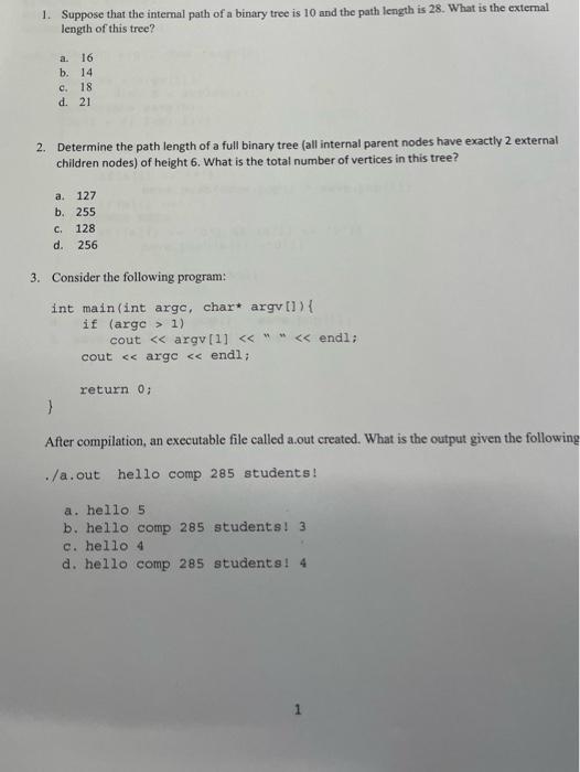 Solved 1. Suppose that the internal path of a binary tree is | Chegg.com