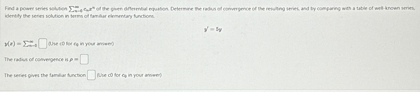 Solved Find a power series solution ∑n=0∞cnxn ﻿of the given | Chegg.com
