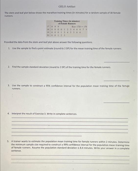 Solved GELO Artifact The stem-and-leaf plot below shows the | Chegg.com