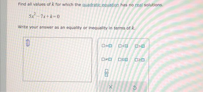Solved Find all values of k for which the quadratic equation | Chegg.com