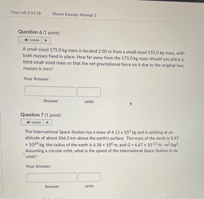 Solved A small-sized 175.0 kg mass is located 2.00 m from a | Chegg.com