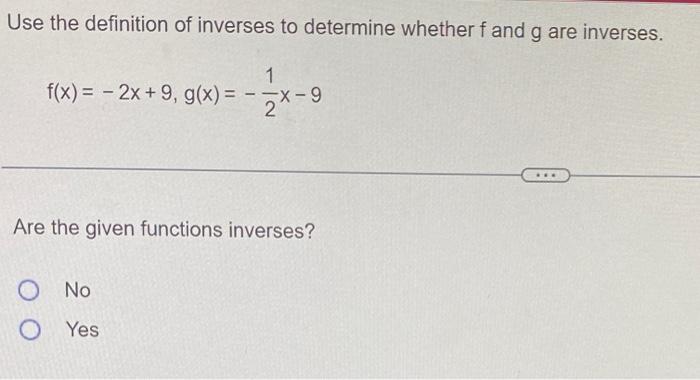 Solved Use the definition of inverses to determine whether f | Chegg.com