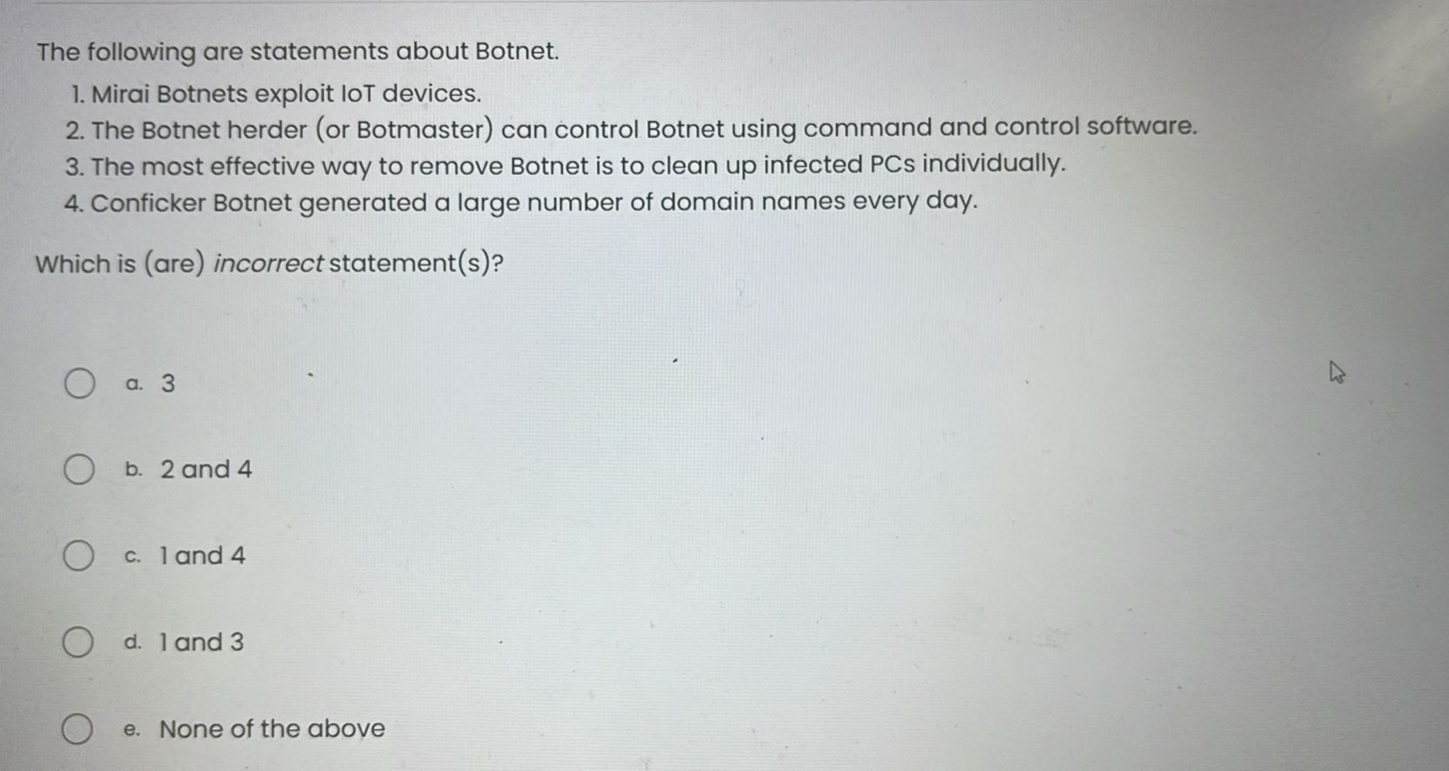Solved The following are statements about Botnet.Mirai | Chegg.com