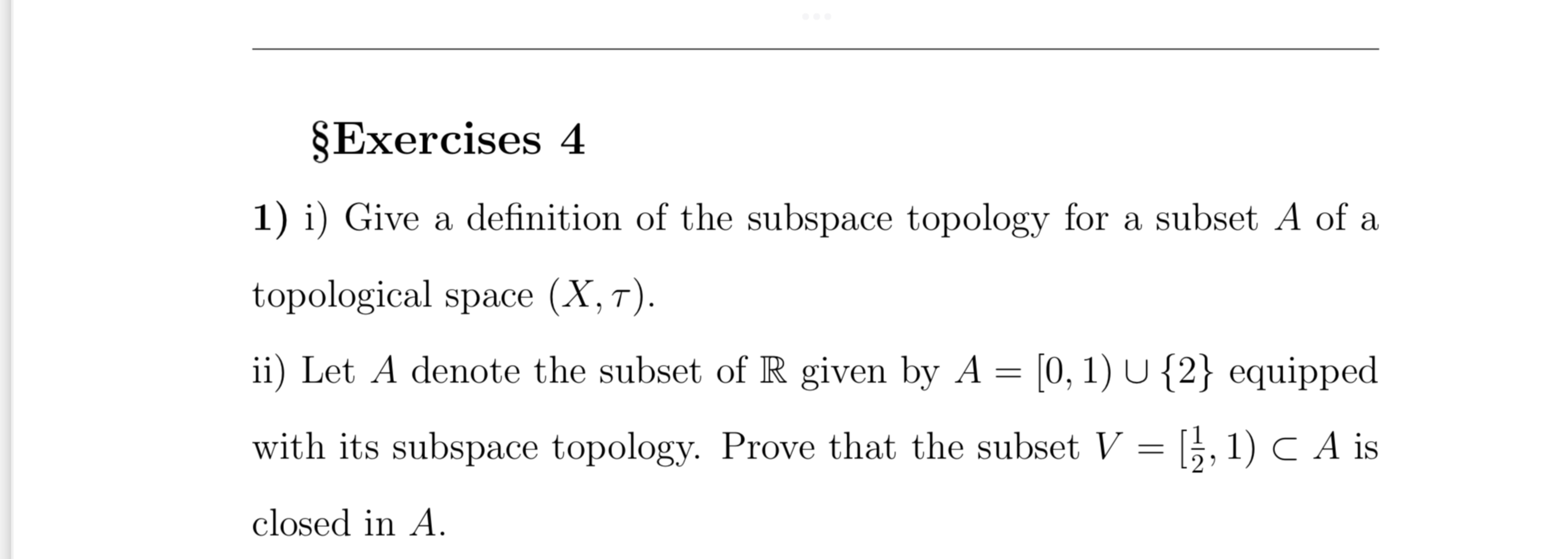 Solved §Exercises 4i) ﻿Give a definition of the subspace | Chegg.com