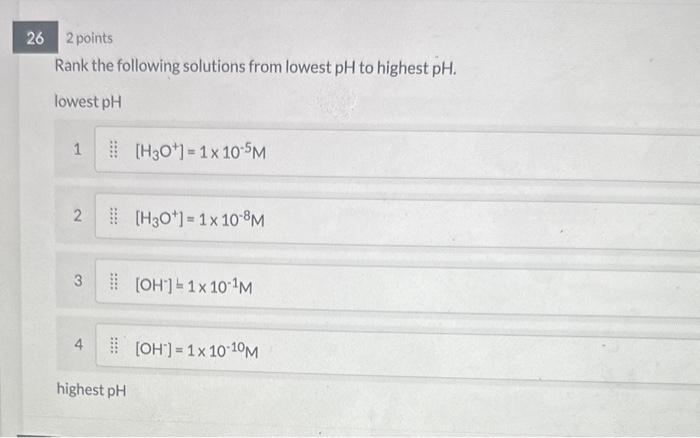 Solved Rank the following solutions from lowest pH to | Chegg.com