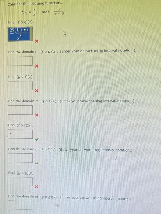 Solved Consider The Following Functions F X X5 G X X 5x