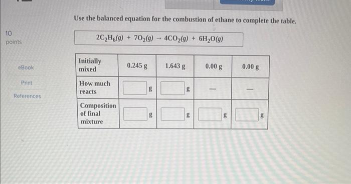 Solved Use the balanced equation for the combustion of | Chegg.com