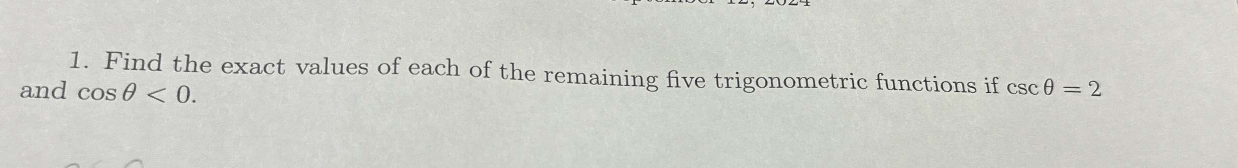 Find the exact values of each of the remaining five | Chegg.com