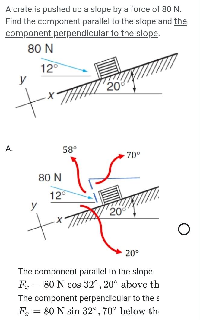 Solved A crate is pushed up a slope by a force of 80 N. Find | Chegg.com