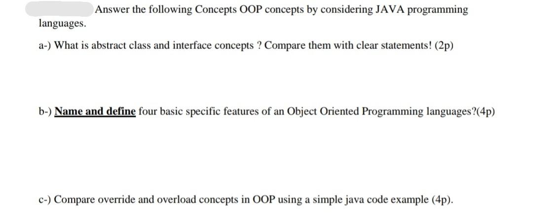 Solved Answer the following Concepts OOP concepts by | Chegg.com