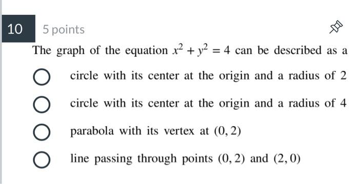 Solved 10 5 points The graph of the equation x2 + y2 = 4 can | Chegg.com