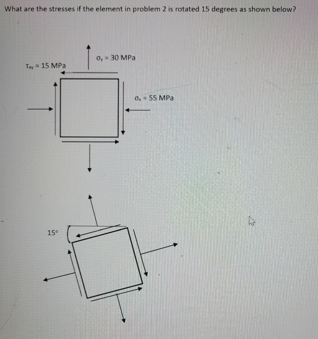 Solved What are the stresses if the element in problem 2 ﻿is | Chegg.com