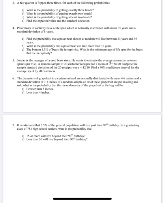 Solved 3. A fair quarter is flipped three times, for each of | Chegg.com