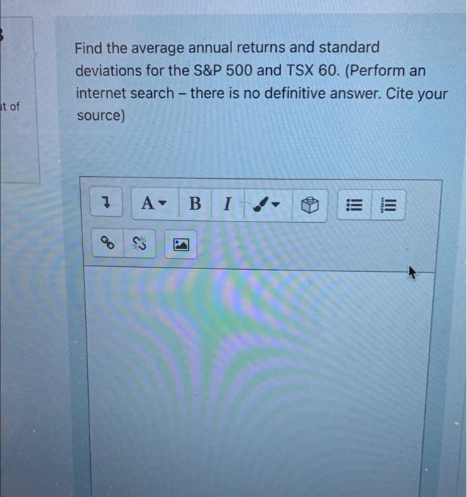 Solved Find the average annual returns and standard | Chegg.com