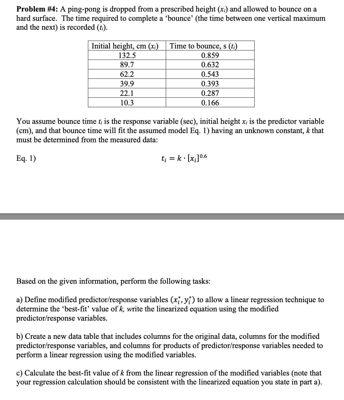 Solved Problem \#4: A ping-pong is dropped from a prescribed | Chegg.com