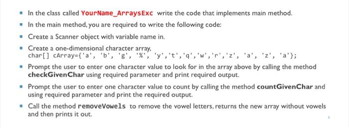 Solved Create a new class and call it charArrayMethods. In | Chegg.com