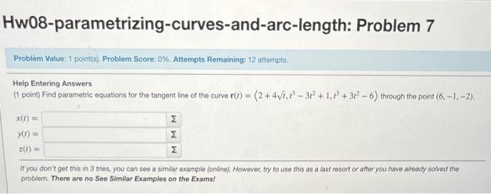 Solved Hw08-parametrizing-curves-and-arc-length: Problem 7 | Chegg.com