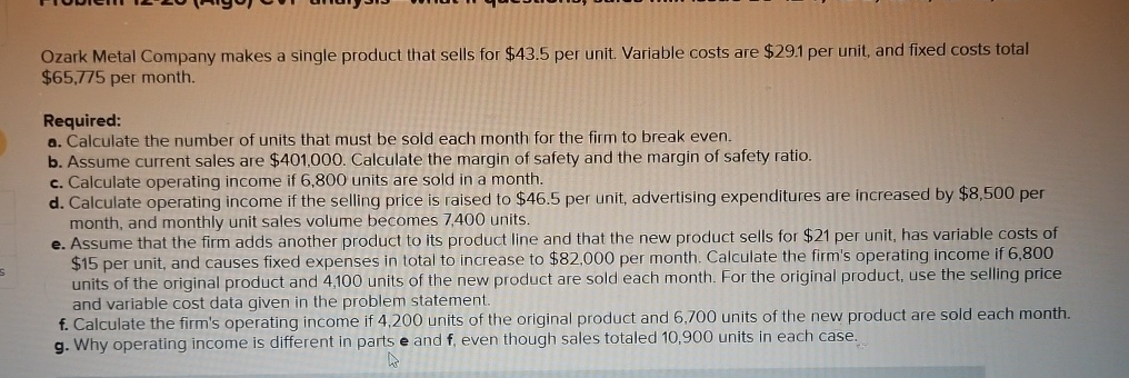 Solved Ozark Metal Company makes a single product that sells | Chegg.com