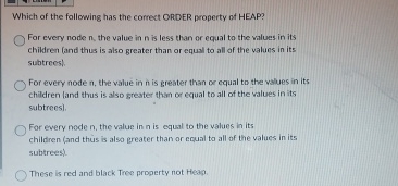 Solved Which of the following has the correct ORDER property | Chegg.com