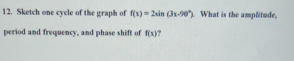 Solved 12. Sketch one cycle of the graph of f(x) = 2sin | Chegg.com