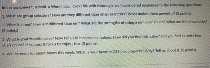 Solved In this assignment, submit a Word (.doc, .docx) file | Chegg.com
