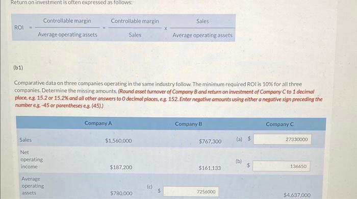 Solved Return on investment is often expressed as follows: | Chegg.com