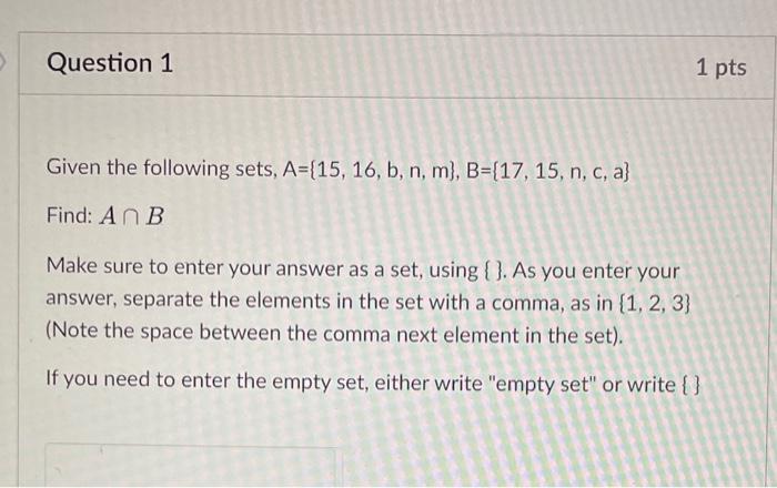Solved Given the following sets, | Chegg.com