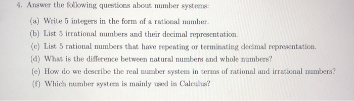 Solved 4. Answer the following questions about number | Chegg.com