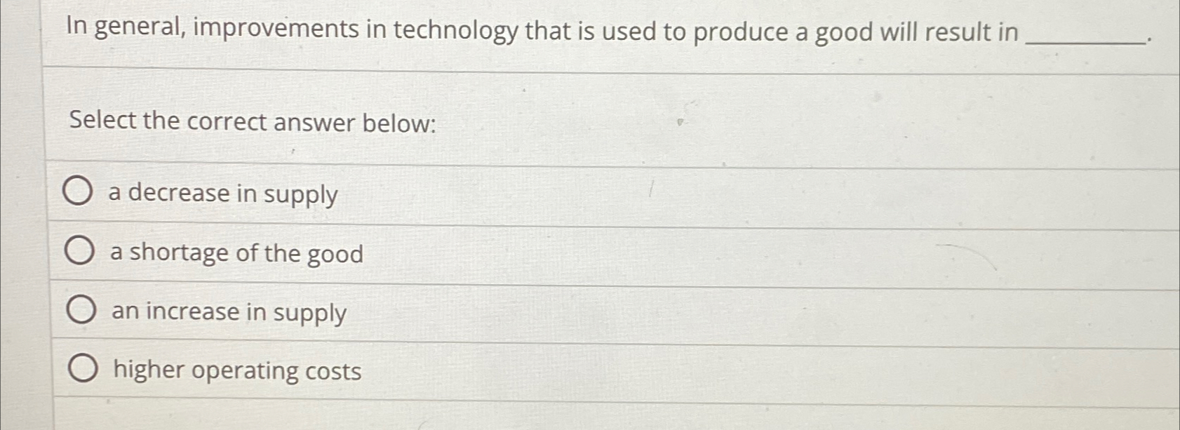 Solved In general, improvements in technology that is used | Chegg.com