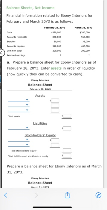 Solved 35,000 Accounts payable Balance Sheets, Net Income | Chegg.com