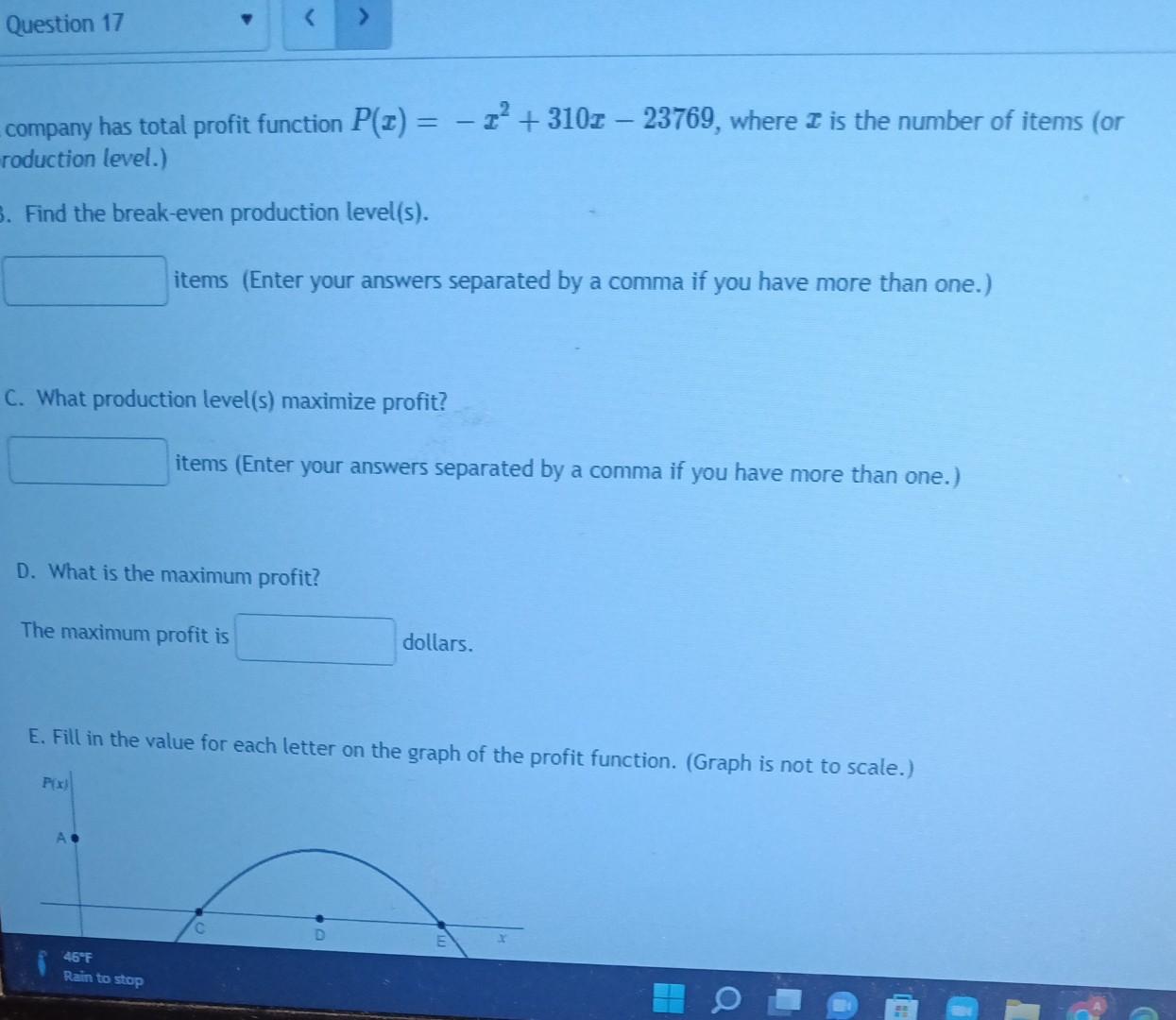 Solved company has total profit function | Chegg.com