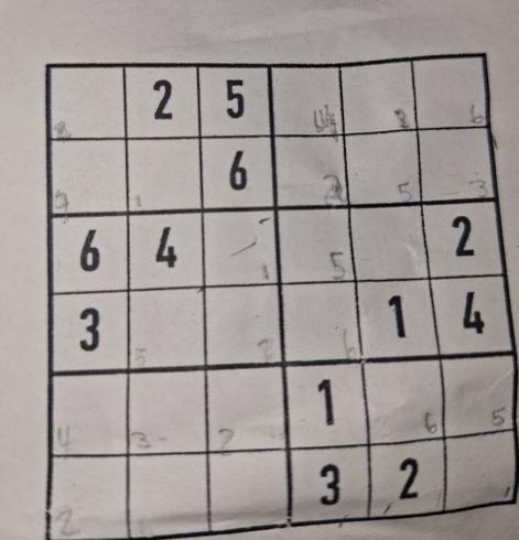 \table[[,2,5,,,],[,,6,,,],[6,4,,,,2],[3,,,,1,4],[,,,1 | Chegg.com