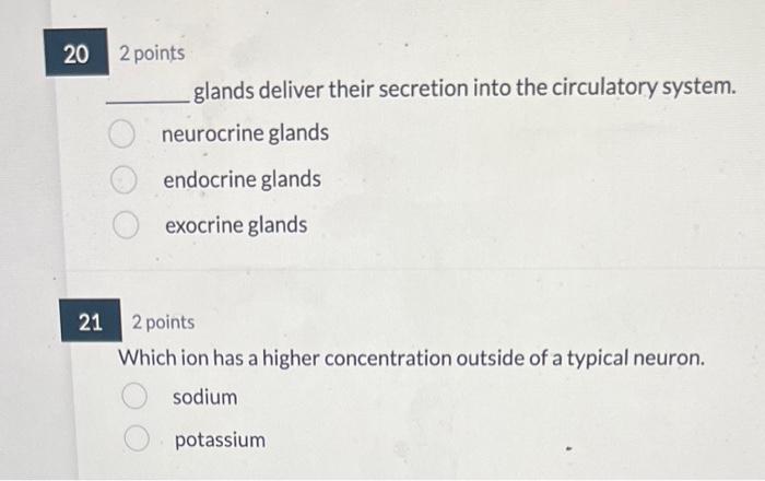 Solved 2 points glands deliver their secretion into the | Chegg.com