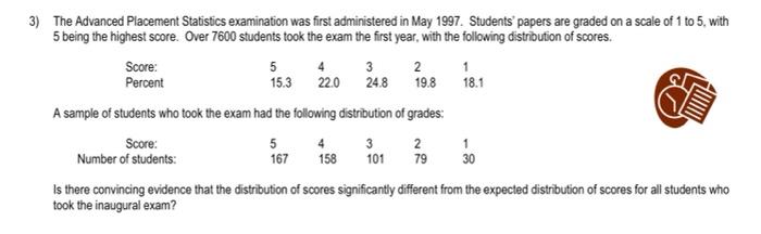Solved 1 3) The Advanced Placement Statistics examination | Chegg.com