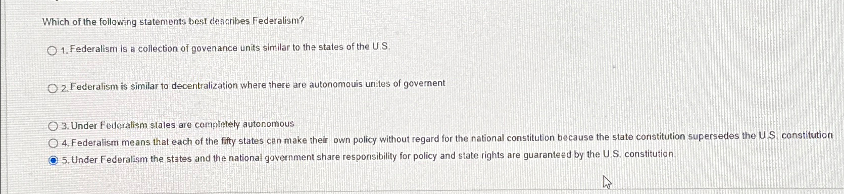 Solved Which of the following statements best describes | Chegg.com