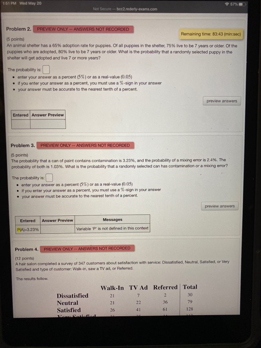Solved 0 PM Wed May 20 57% Not Secure-bec2.rederly-exams.com | Chegg.com